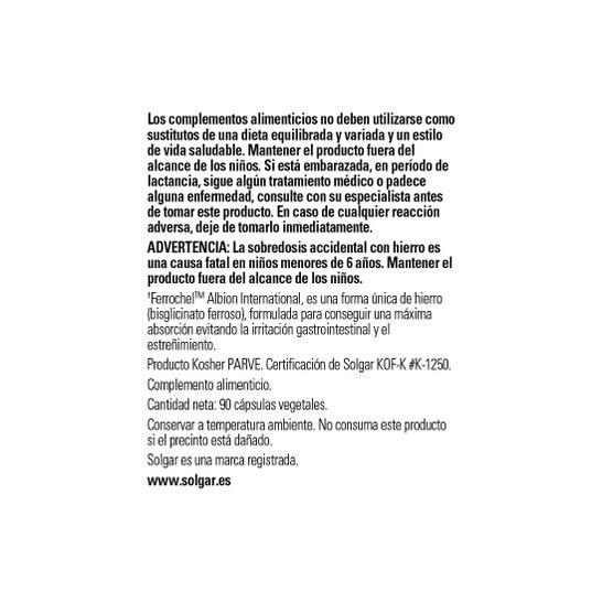 Solgar Gentle Iron Fer Doux 20mg 90 gélules végétales | DocMorris France